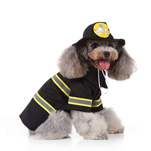 balacoo 1 Set Dog Firefighter Costume Dog Cat Cosplay Fireman Apparel Puppy Jacket Coat with Firefighting Hat Size M Black
