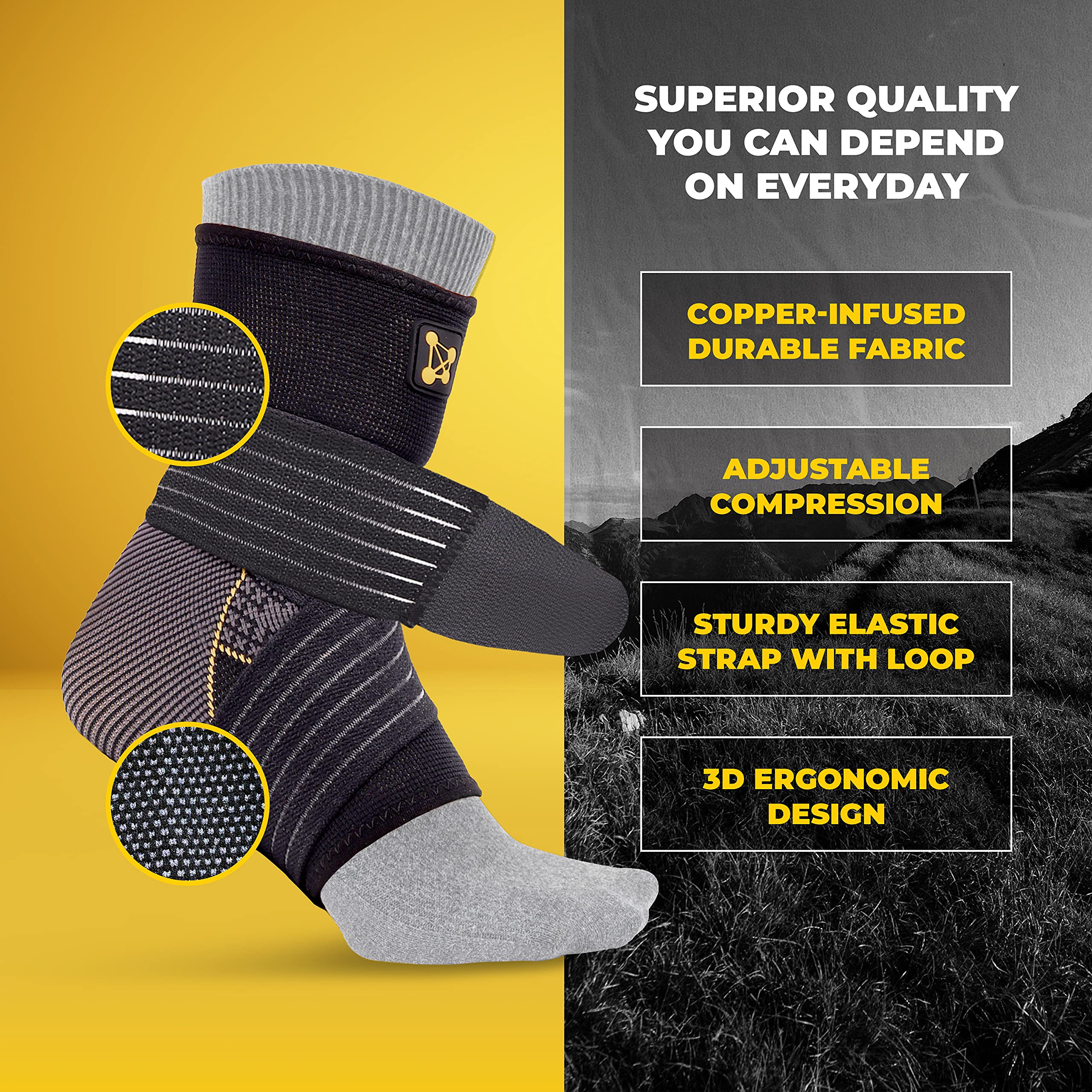 Ankle Brace for Women and Men - Ankle Compression Brace with Adjustable Straps, Ankle Sprain Braces, Arch Support Brace for Sprained Ankle, Achilles Tendon Support Plantar Fasciitis Relief, Medium