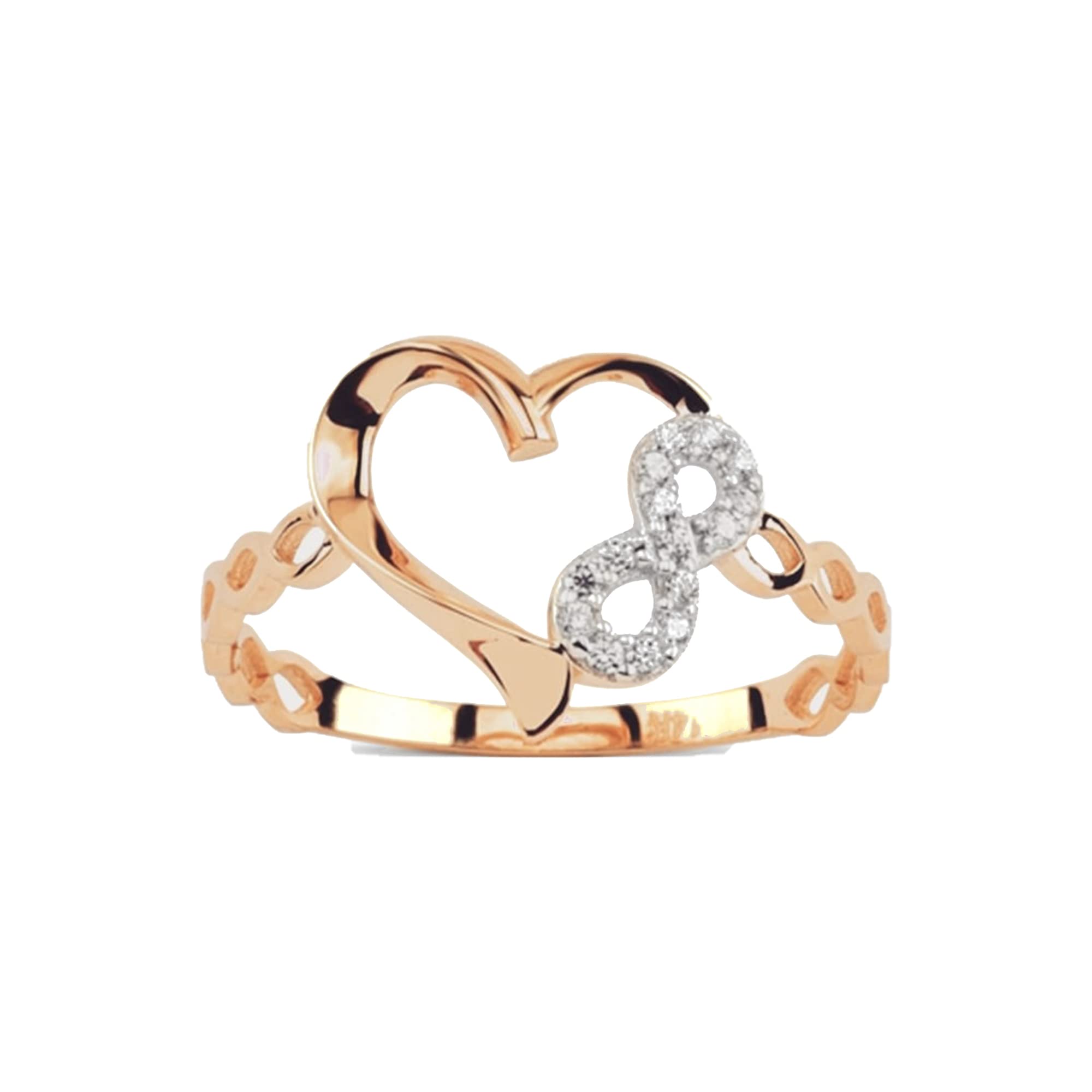 14K Solid Gold Cubic Zirconia Infinity on Heart Ring, Dainty and Elegant Love Gift Ring - Jewelry Gifts for Women- Available in Different Sizes- 14K Yellow Gold