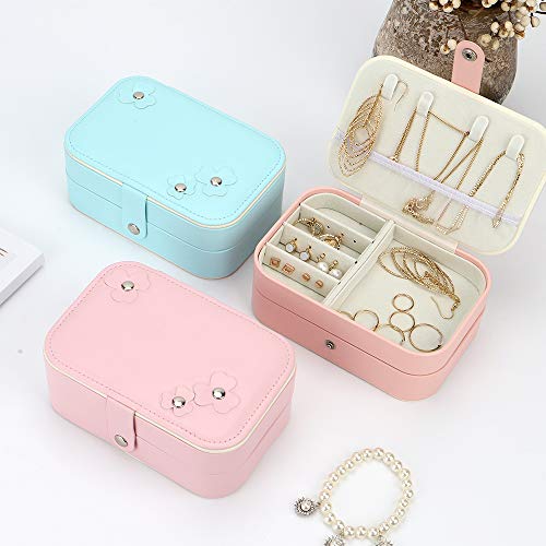 DIFFLIFE Jewelry Organizer Box,2019 New Jewelry Storage Organizer Mirrored Mini Travel Case Lockable Black Faux Leather for Valentine's Day Gift Beads, Rings, Earrings (Pink Flower) (YUNDA1998)