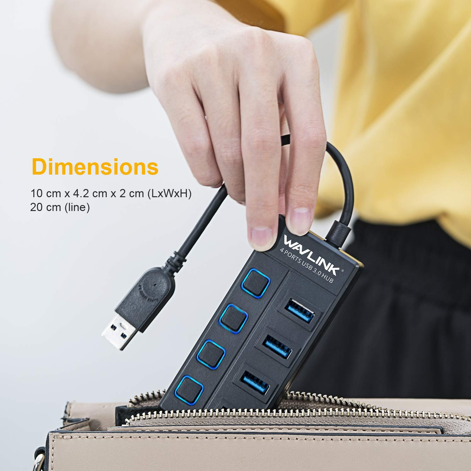 4 Port USB 3.0 Hub,Wavlink USB Hub with Individual Power Switches and LEDs Super Speed 5Gbps Data Transfer Hub for Mac Laptop Ultrabook and Tablet PC