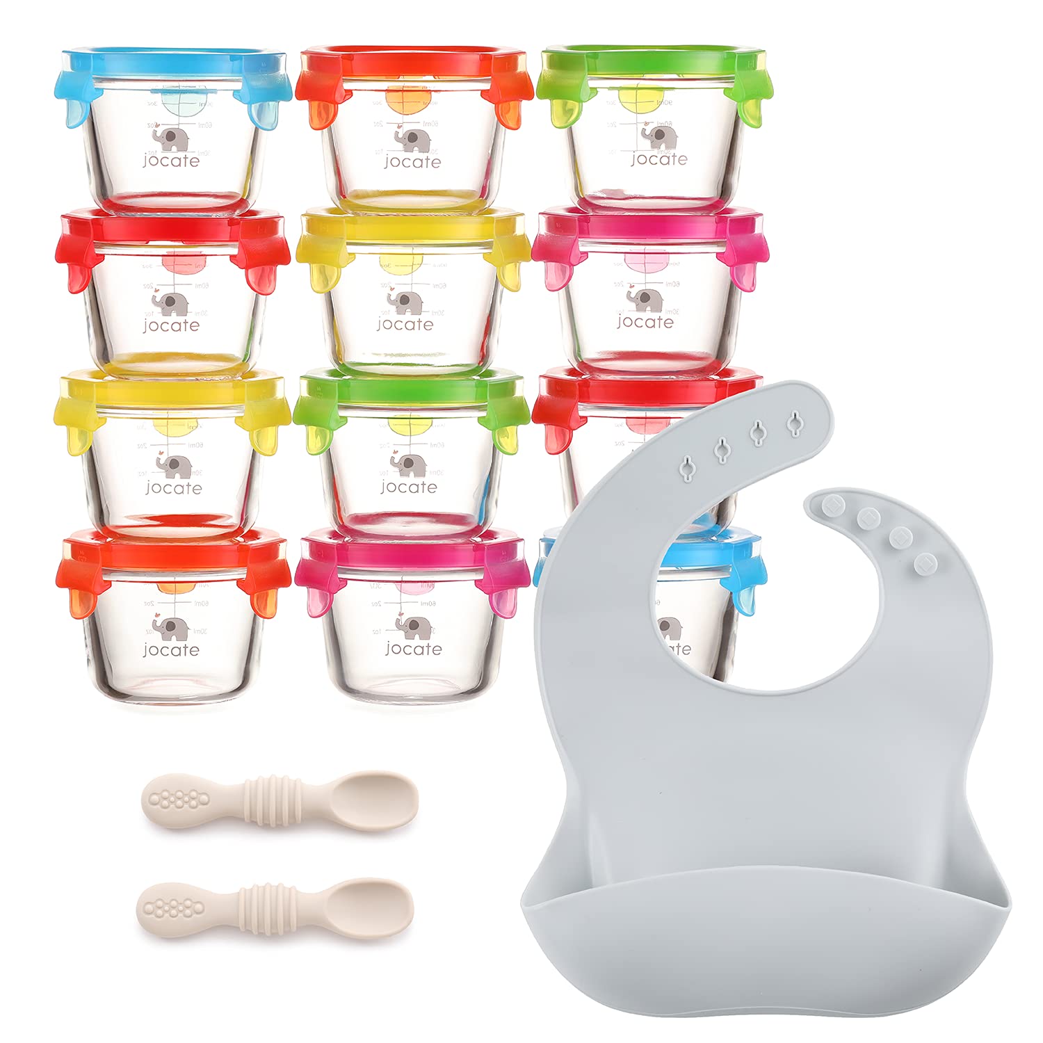 Jocate Premium 5oz Borosilicate Glass Baby Food Storage Jars with Leakproof Lids | Glass Baby Food Jars | Baby Food Containers Glass | Baby Containers Freezer, Dishwasher, Oven & Microwave Safe