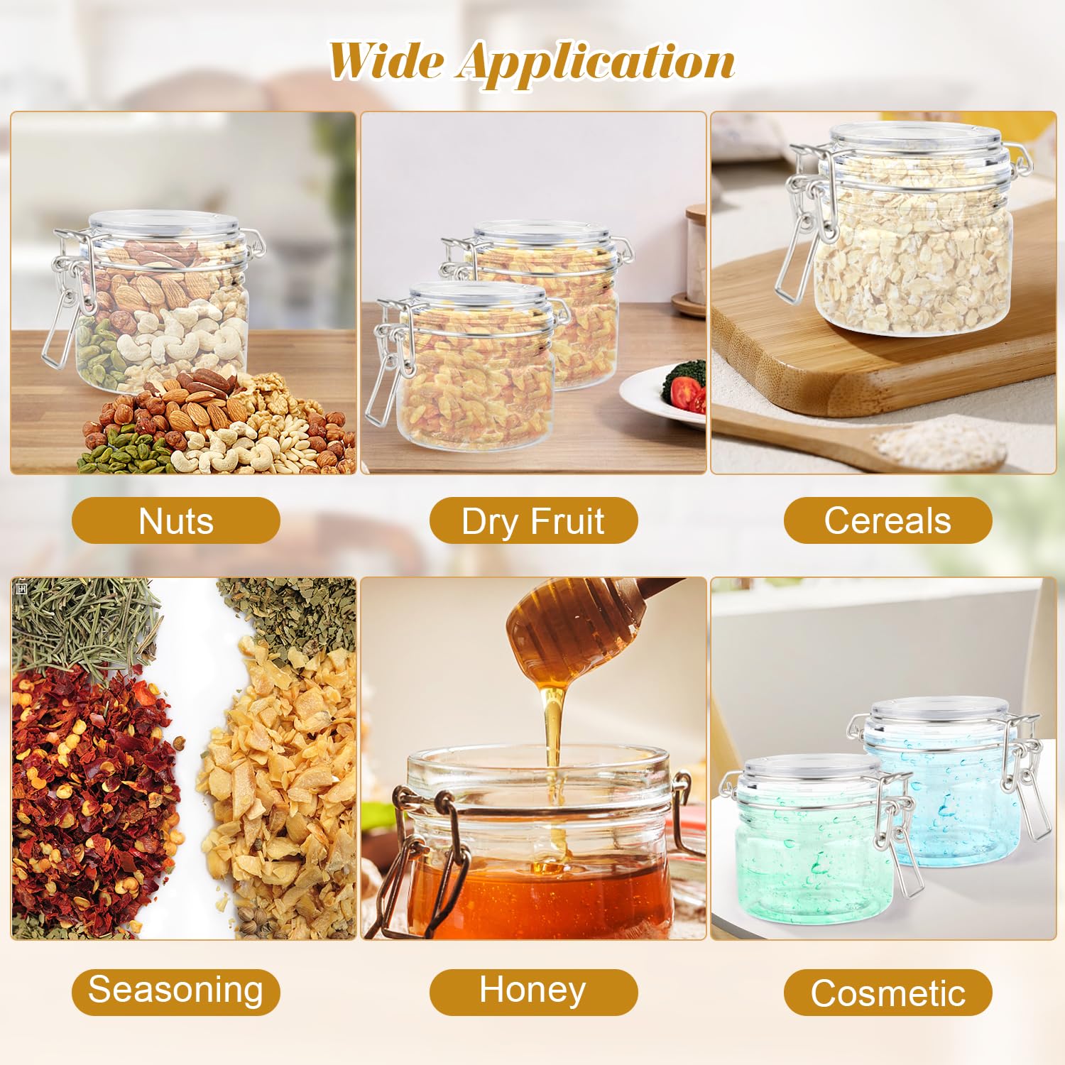 3 Pack 220ml/7.4oz Plastic Storage Jars Clear Bottles Wide Mouth Canning Jar Multi-Purpose Container with Lids&Inner Liners for Kitchen Home