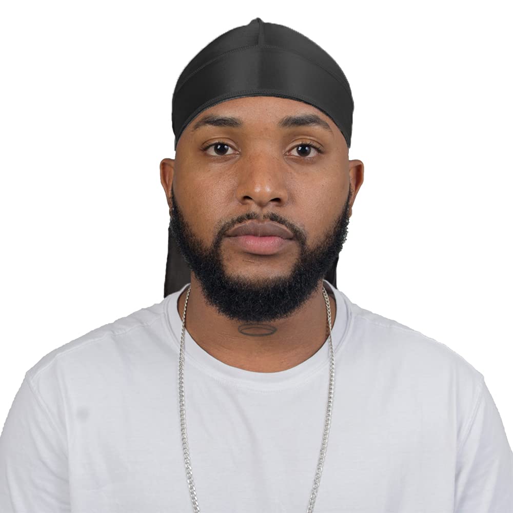 ForceWave Silky Durag for Men Wave Cap Satin Dorag for Men Women 360 Wave Black
