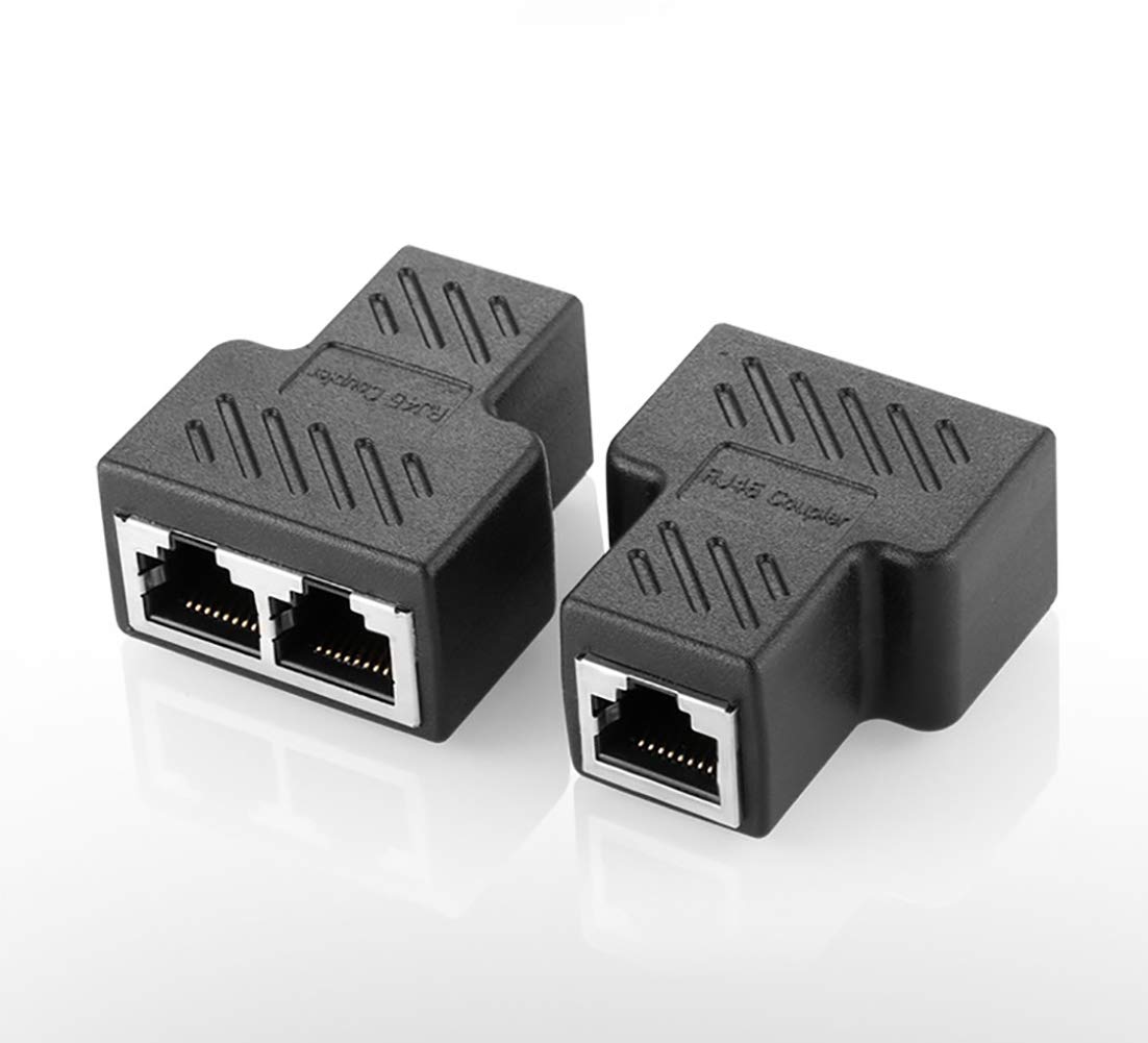 Ethernet Splitter Connector Adapter, RJ45 1 to 2 Ethernet Extender Coupler, Female to 2 Female 8P8C Extender Plug LAN Couple Network, Compatible for Cat5 Cat5e Cat6 Cat6e Cat7 (2Pack) (Black)