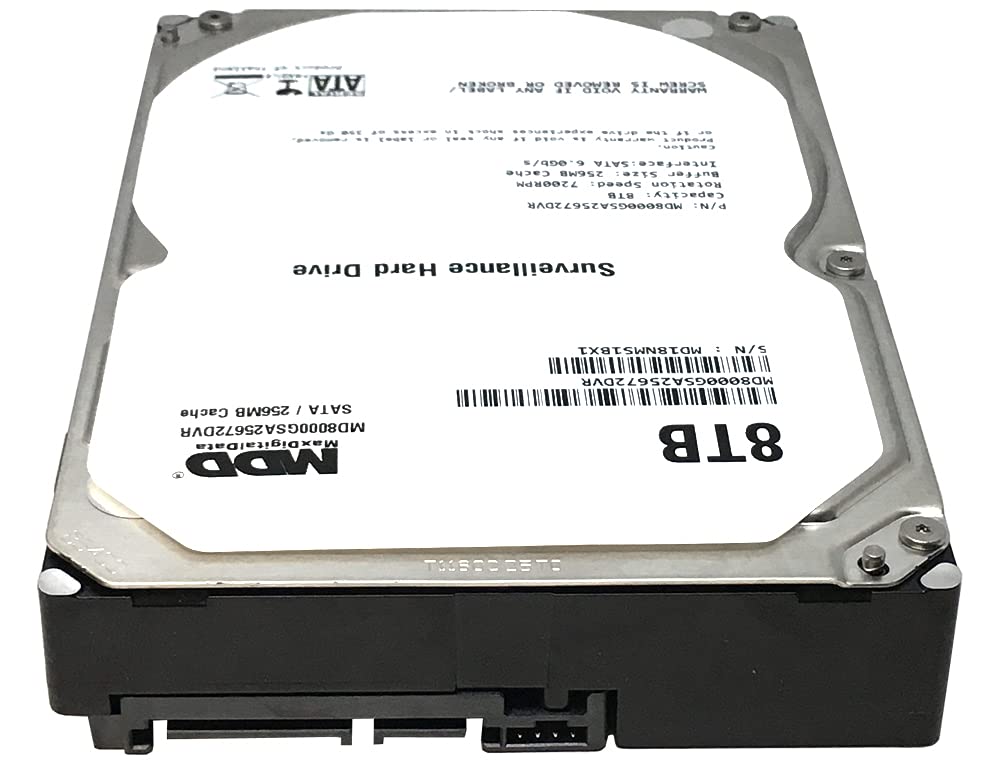 MaxDigitalData 8TB 7200 RPM 256MB Cache SATA 6.0Gb/s 3.5inch Internal Hard Drive for Surveillance (MD8000GSA25672DVR) - 3 Years Warranty (Renewed)