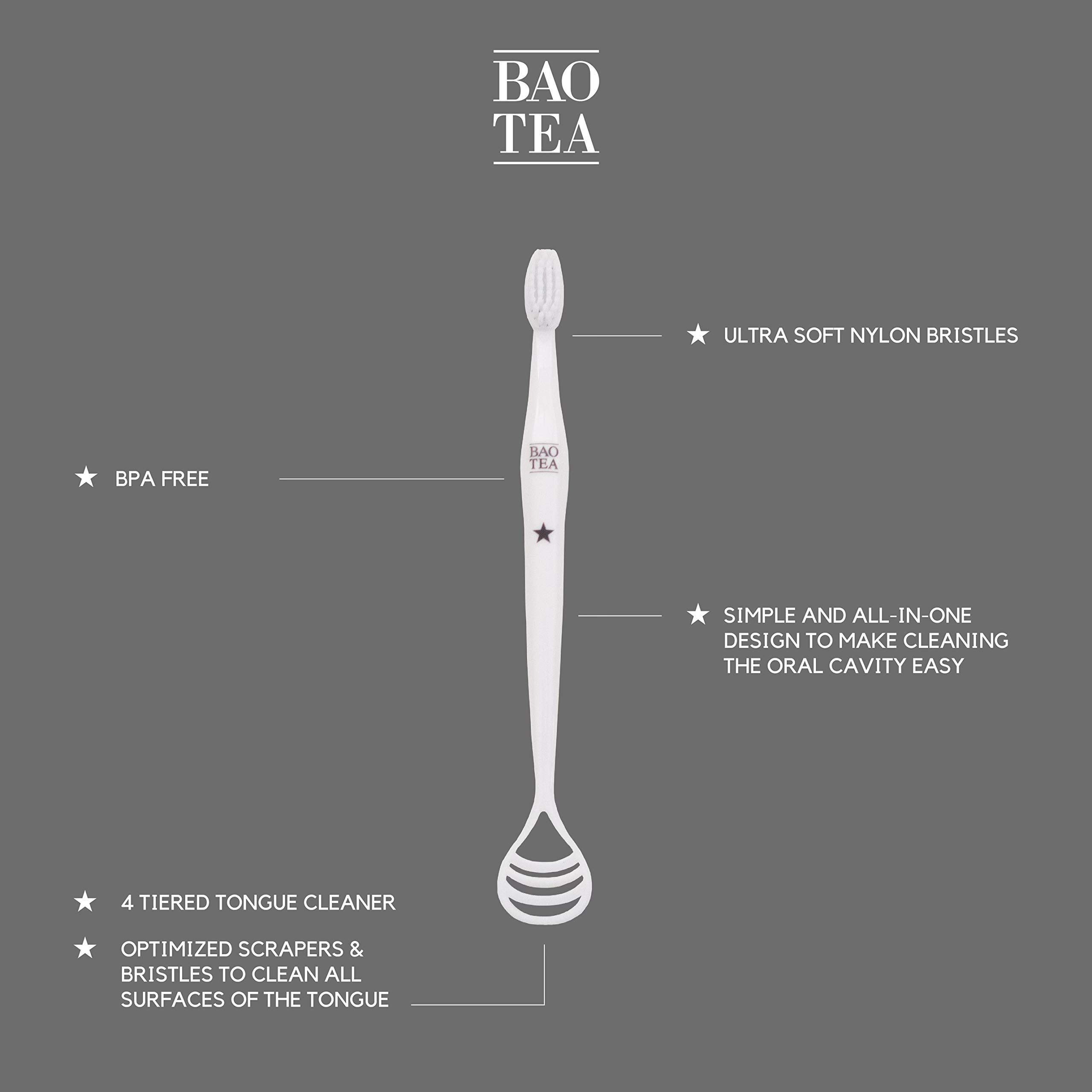 BAO TEA All-in-One Toothbrush & Tongue Cleaner: Comprehensive Oral Health Solution, Versatile Dental Care with Integrated Tongue Cleaning Design and Ultra-Soft Bristles