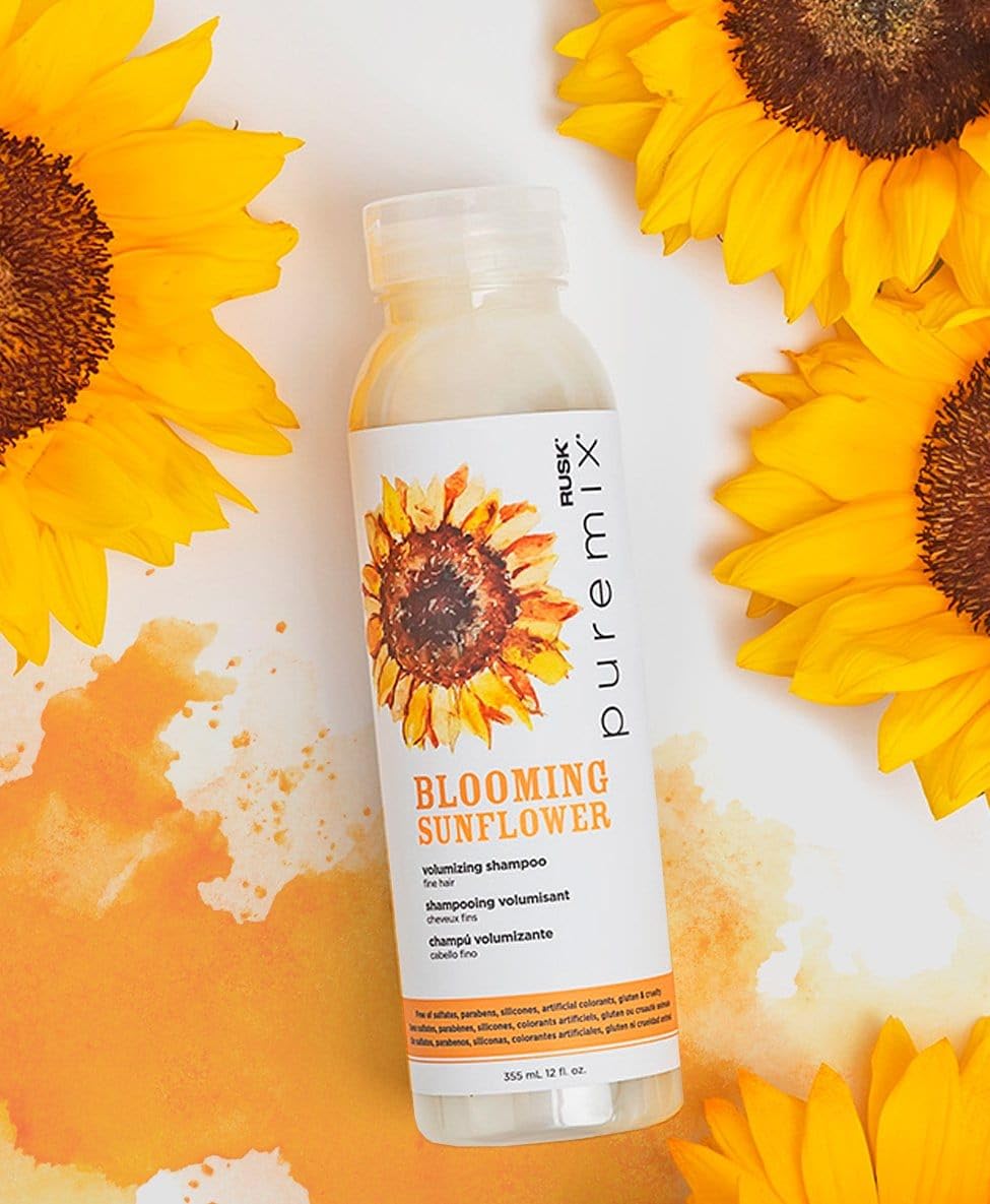 RUSK Puremix Blooming Sunflower Volumizing Shampoo, Naturally Thickens and Lifts Strands, 12 fl. oz.