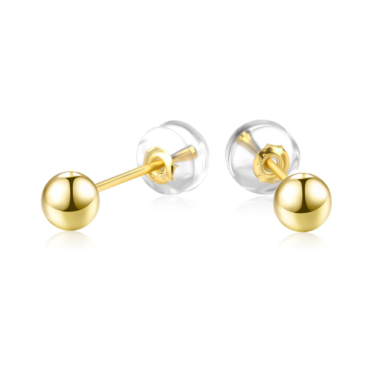 18k Gold Ball Stud Earrings, Small 18 Carat Yellow Gold Post Earrings for Women (3mm)