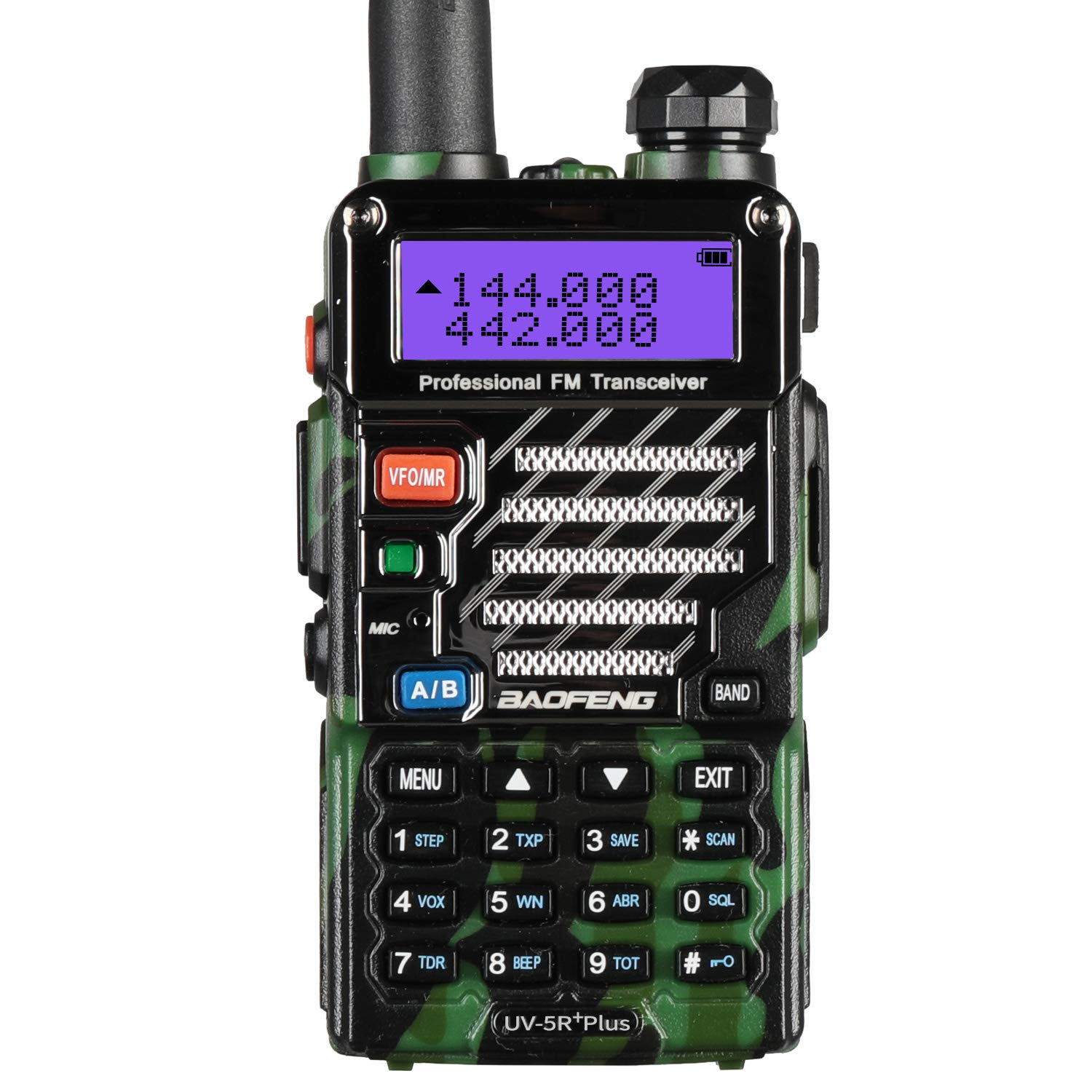 BAOFENG UV-5R+ Plus Two Way Radio, Long Range for Adults Rechargeable with Earpiece, Walkie Talkie for Outdoors, 144-148 420-450MHz, Qualette Series, Jungle Camouflage
