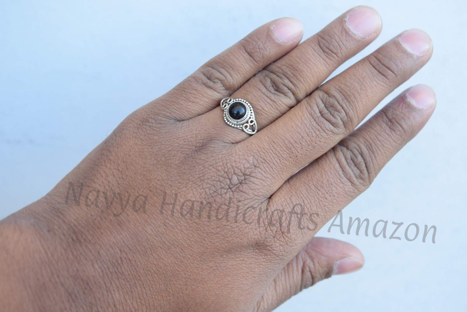925 Sterling Silver Black Onyx Ring Size US 8 - Black Onyx Stone Gemstone Statement Ring Gift Jewellery For Girl Women