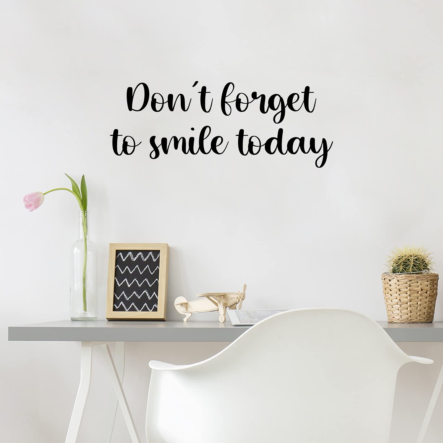 Vinyl Wall Art Decal - Don't Forget to Smile Today - 10" x 25" - Modern Inspirational Positive Self-Esteem Quote Sticker for Home Office Bedroom Closet Living Room Coffee Shop Decor (Black)