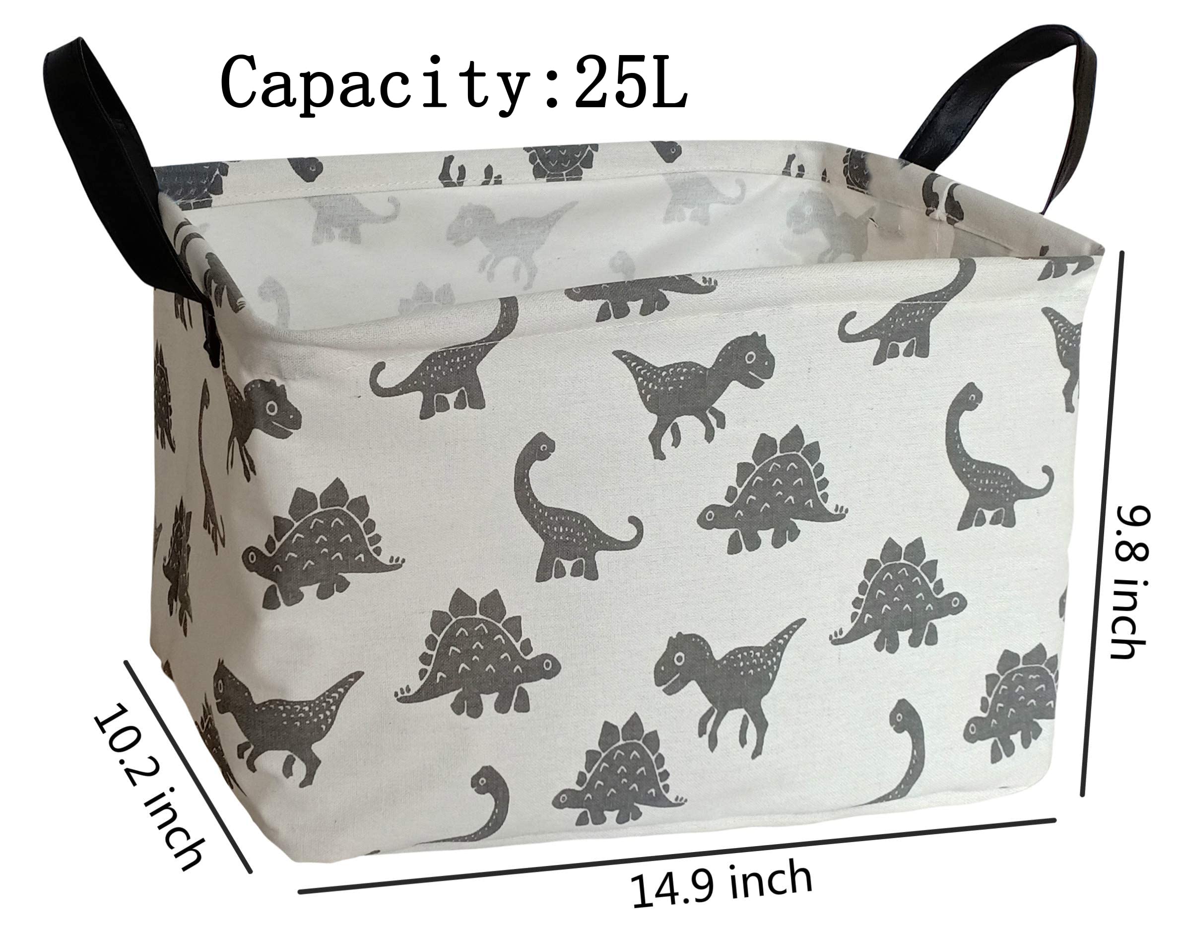 HUAYEE Rectangular Storage Bin Shelf Basket Canvas Fabric Toy Box,Waterproof Coating Nursery Hamper with Handles,Gift Basket for Home,Office,ClothesBooks(REC Dinosaur)