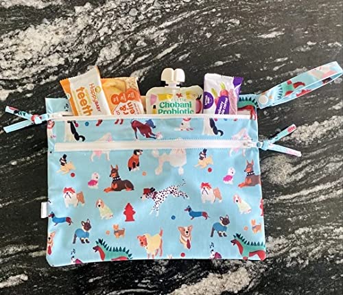 BapronBaby Dog Dress-Up Wet Dry Bag - Waterproof Two Zipper Pockets - Reusable for Mealtime, Diapers, Stroller, Snacks, Swimsuits - Machine Washable - 11" x 9"