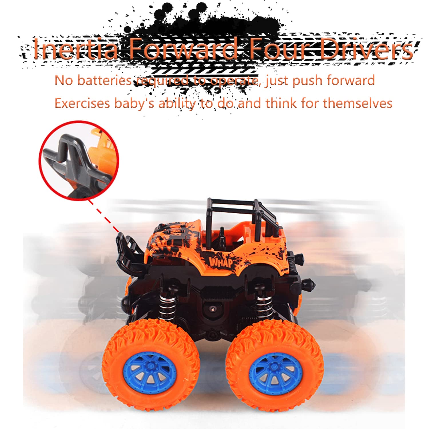 4-Pack Friction-Powered Monster Trucks with 360-Degree Rotation, Durable Toys for Boys and Girls Ages 3-12