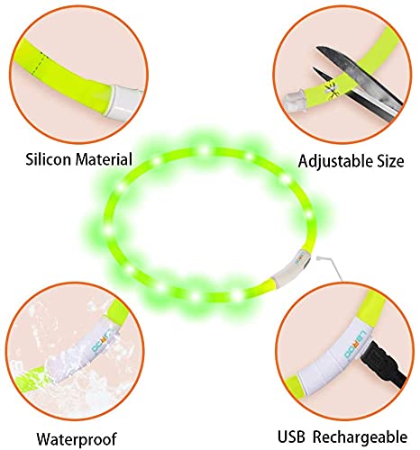LaRoo LED Light Up Dog Collar, Cutable Silicon USB Rechargeable Glow Light Collar for All Dogs, Waterproof 3-Modes Flashing Dog Collar for Dark Outdoor Training Playing (27.5 inch/70cm)