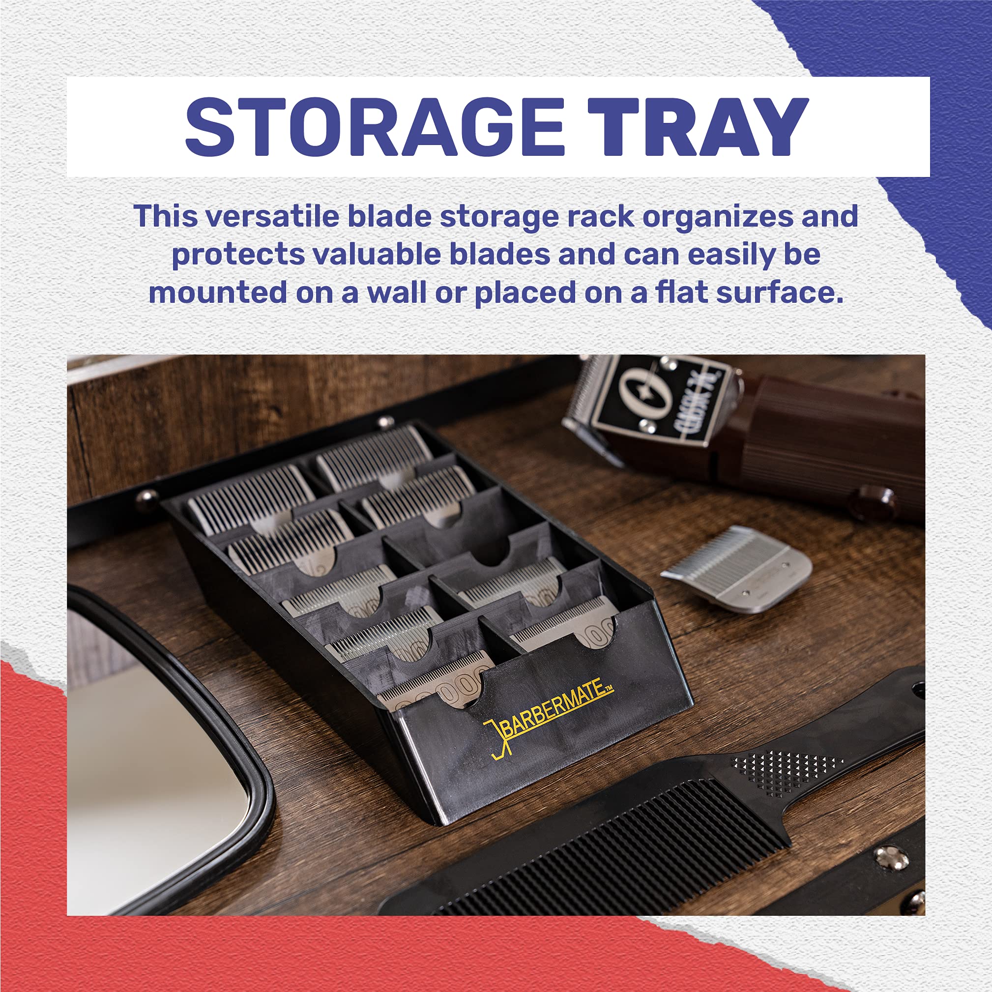 BarberMateĀ® Blade Rack Storage Tray - Holds 10 Clipper Blades (Gray)