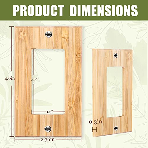 2PC Solid Wood Single Rocker Light Switch Plate 4.5" X 2.76" Bamboo Light Switch Cover Quality Raw Wooden Decorative Bedroom Kitchen Home Decor (Single Rocker)