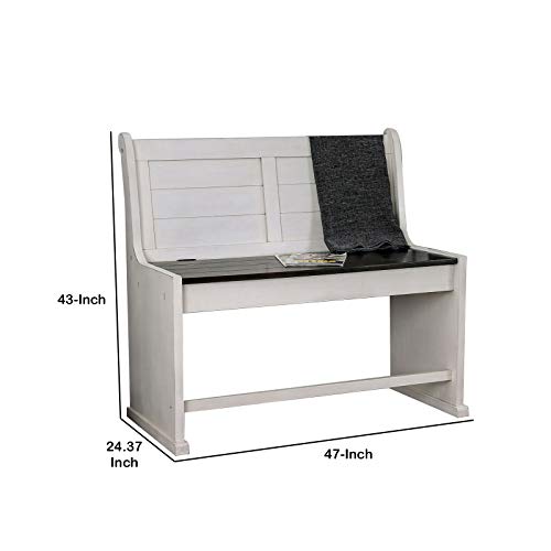 Benjara Wooden Counter Height Loveseat with Lift Top Seat, Black and White
