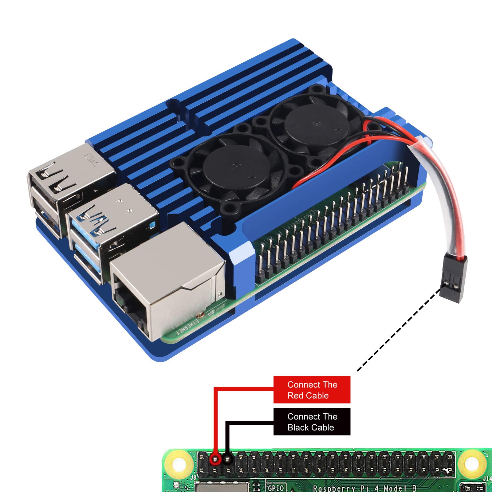 Dorhea for Raspberry Pi 4 B Metal Case, Armor Case with Dual Cooling Fan Aluminium Armour - Heatsink Case for Raspberry Pi 4, Radiation and Rust Protection for Raspberry Pi 4 B (Blue)