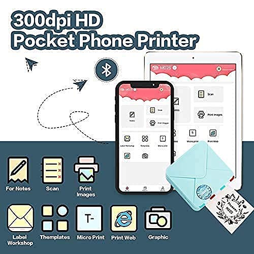 Phomemo M02S Mini Thermal Printer- Bluetooth Photo Printer with 3 Rolls Transparent Sticker Paper, Compatible with iOS + Android for Plan Journal, Study Notes, Art Creation, Work, Gift, Cyan