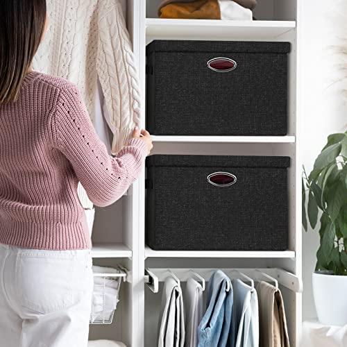 Posprica 3X Thicker Large Collapsible Storage Bins with Lids, 17"x12" Fabric Storage Box with Lid Storage Baskets for Shelves Closet Organizer Bins for Clothes Toys Books Photos Storage(3 Pack)