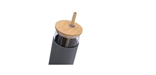 20 Oz Glass Water bottle with bamboo lid Glass Tumbler with silicone protective sleeve Cup (black) Glass water bottle Coffee cup