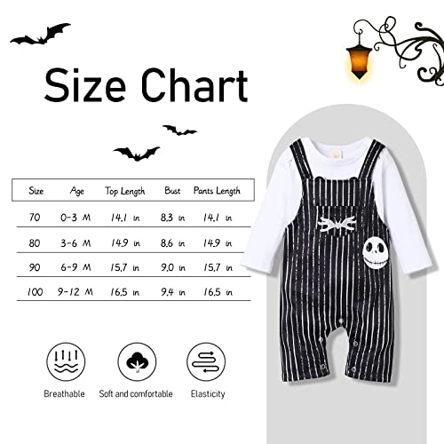 Crazyme Baby Boy Girl Clothes 2PCs Outfit Set Nightmare Before Bedtime Skull Christmas Clothing Set (Boy Black, 3-6 Months