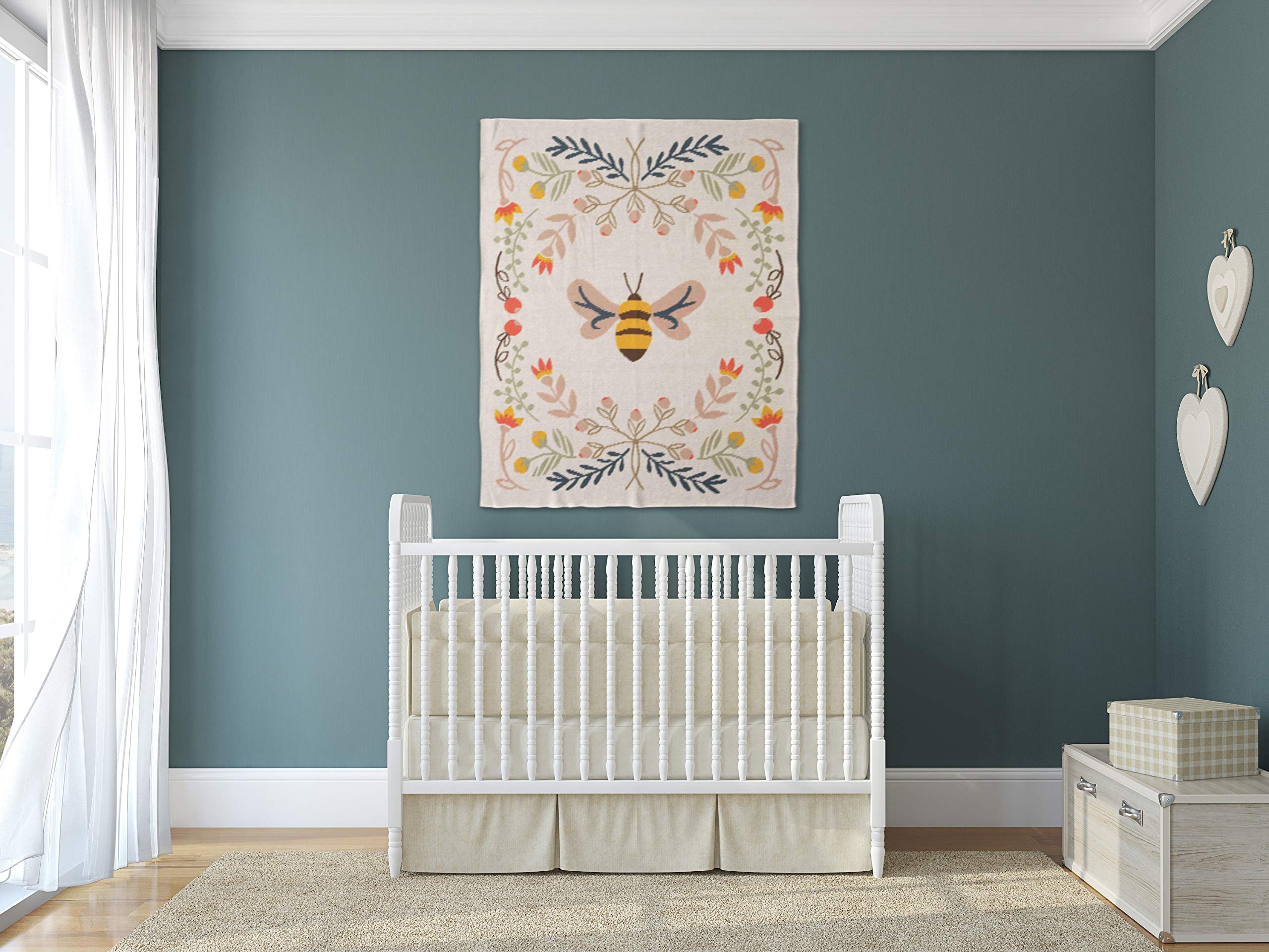 Creative Co-Op 40" L x 32" W Cotton Knit Baby Bee Blanket, Multicolor