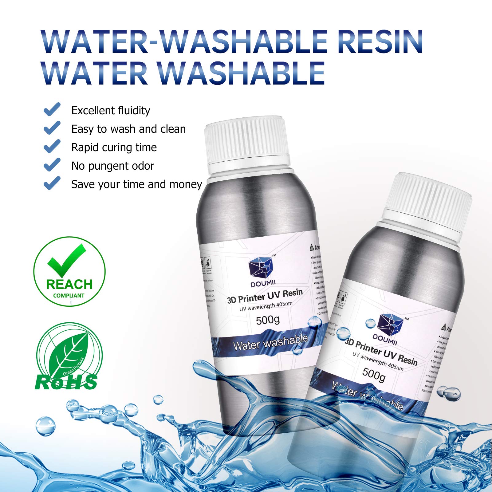 DOUMII Water Washable 3D Resin β 405nm UV Cured 3D Printing Resin, for LCD 3D Printers, Easy to Clean and Cure, Fast Curing with High Precision. (Black, 500G)