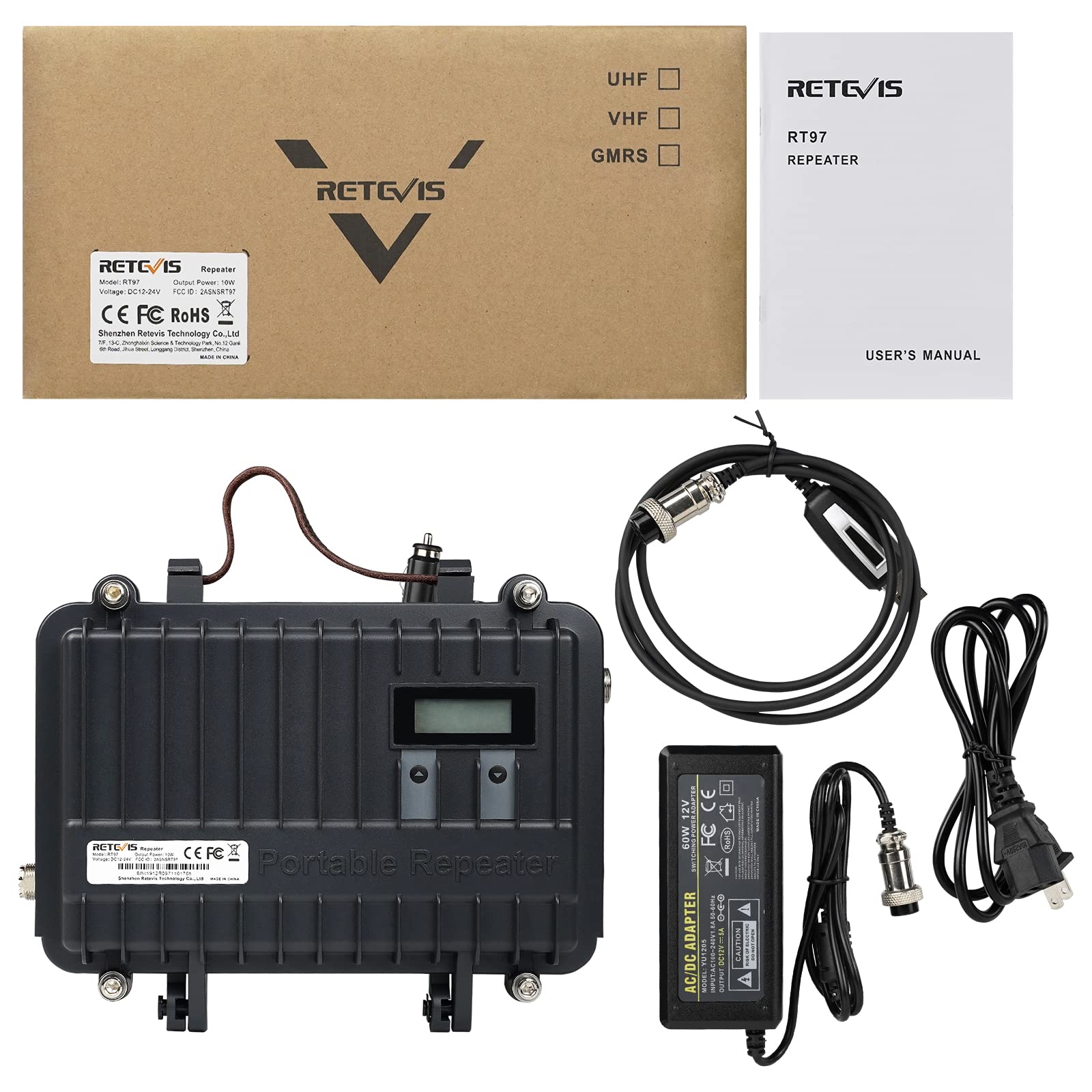 Retevis RT97 GMRS Repeater, Full Duplex Portable Radio Repeater with LCD Screen, High Power Mini Compact Repeater for Camping Hunting(1 Pack)