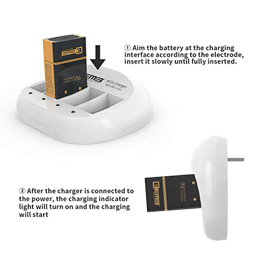 EEMB LP 9V Rechargeable Lithium ion Battery Charger for 6F22 650mAh 9Volt Li-ion Batteries for Smoke Alarm Digital Cameras Toys Clocks (4 Bay Charger)