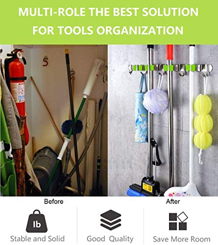 Fine Most Mop and Broom Holder Wall Mounted Storage Organizer Broom Holder Stainless Steel Mop Holder Utility Tool Organizers with 3 Position 4 Hooks for Laundry Room Garden Garage Closet Kitchen