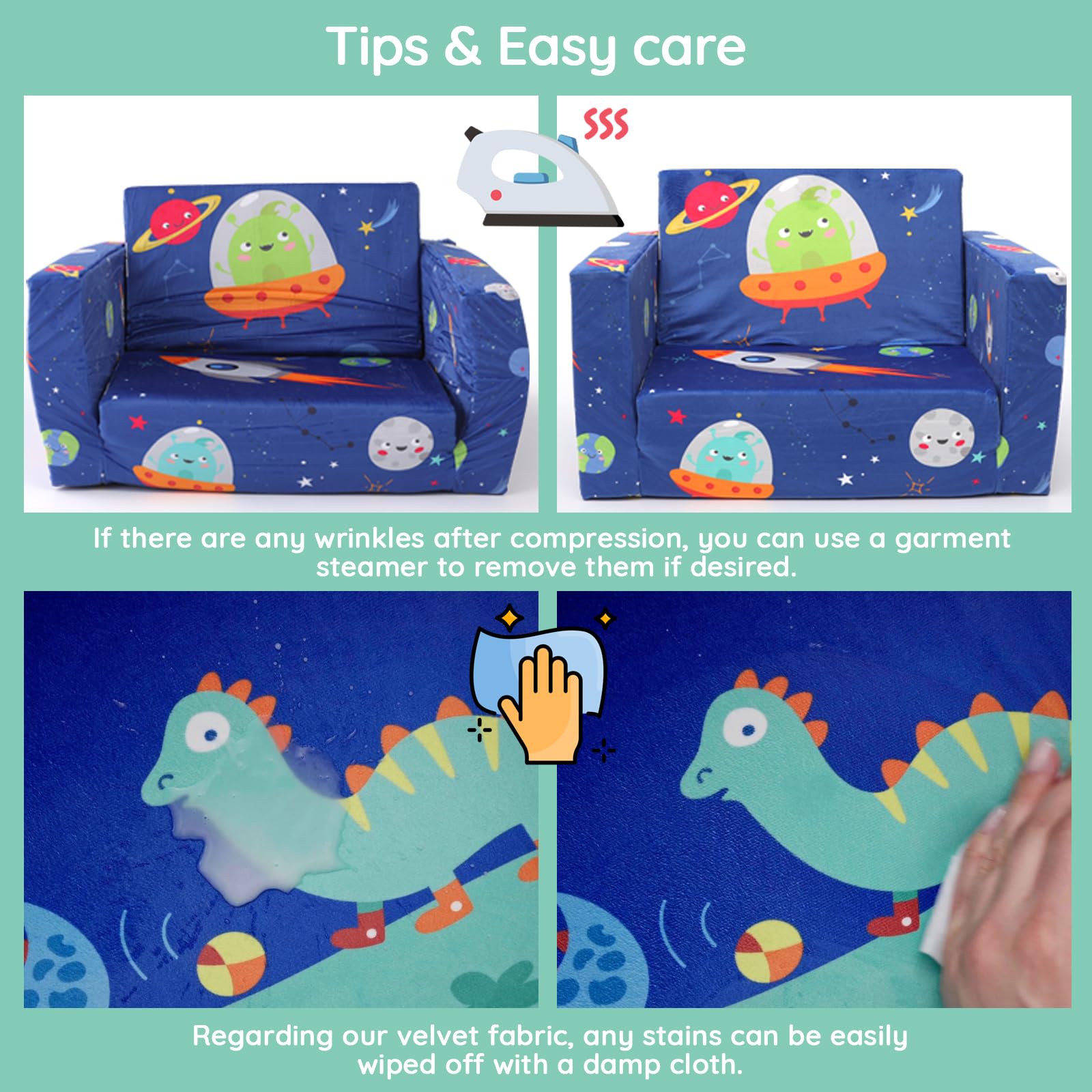 ACRABROS Kids Couch: Toddler Sofa Bed Fold Out for Gilrs Boys Baby Flip Out Convertible Lounge Chair Space