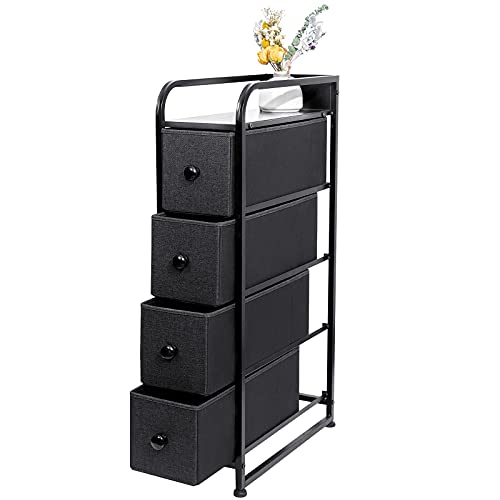 REAHOME 4 Drawer Narrow Dresser Storage 4 Tier Organizer Tower Unit Vertical Sturdy Steel Frame Removable Wooden Top for Bedroom Closets Hallway Entryway Laundry Room YLZ4B3ā¦