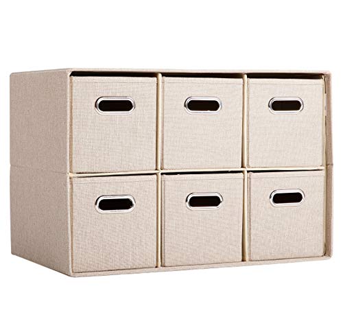 BIRDROCK HOME Cream Linen Cube Organizer Shelf with 6 Storage Bins â Strong Durable Foldable Shelf â Kid Toy Clothes Towels Cubby â Collapsible Bedroom Fabric Shelves and Cubes