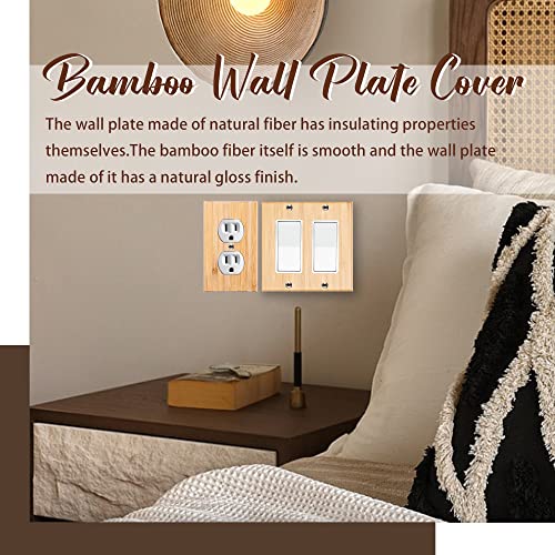 2PC Solid Wood Single Rocker Light Switch Plate 4.5" X 2.76" Bamboo Light Switch Cover Quality Raw Wooden Decorative Bedroom Kitchen Home Decor (Single Rocker)