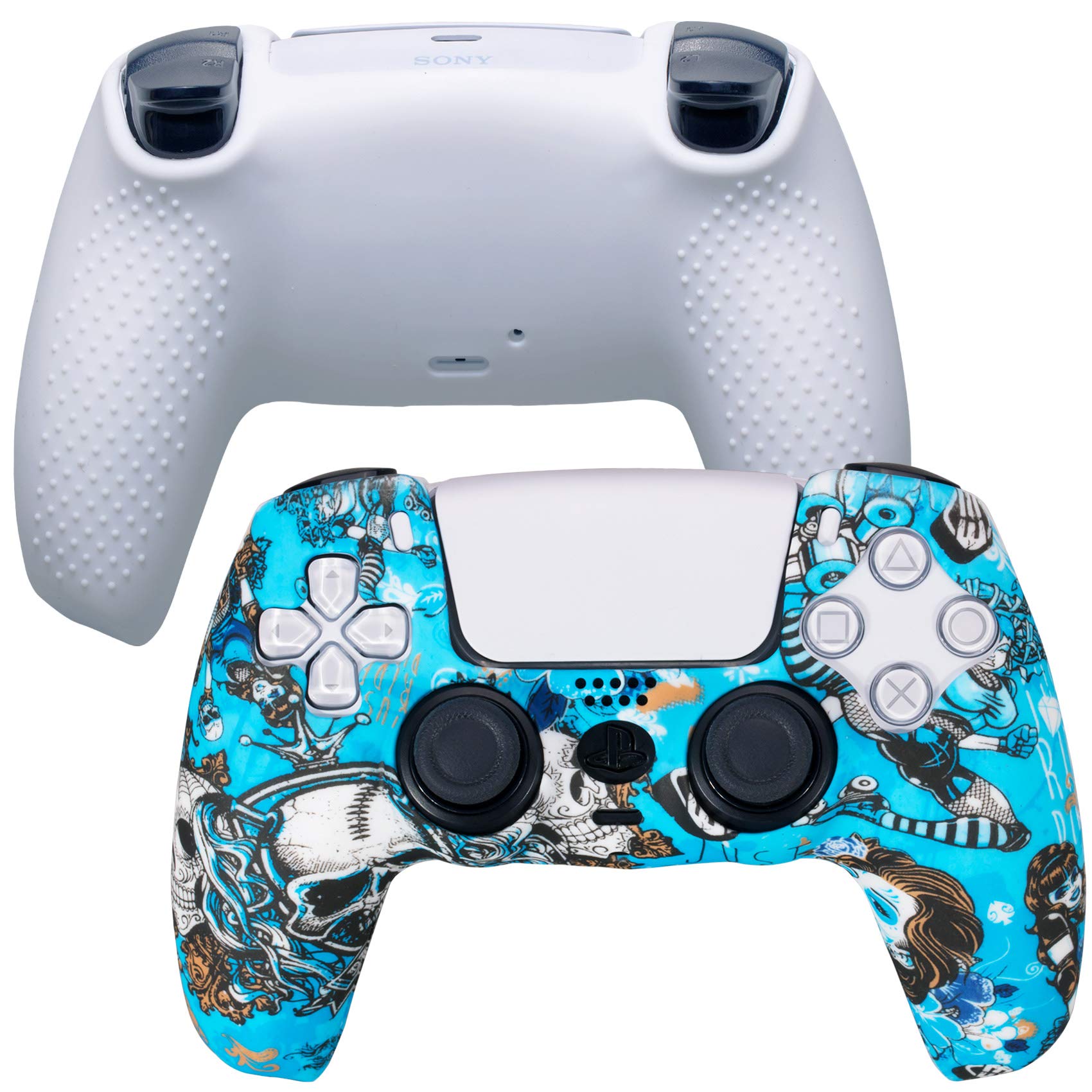 9CDeer 1 Piece of Silicone Transfer Print Protective Cover Skin + 10 Thumb Grips for PlayStation 5 / PS5 Controller Sorceress