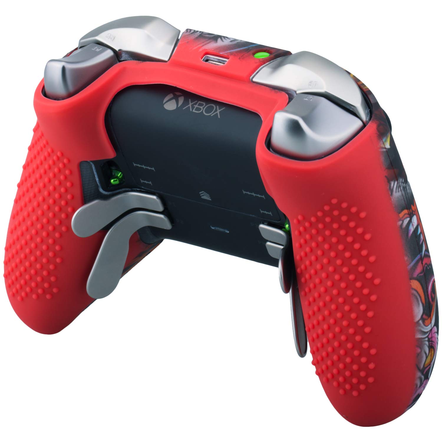 9CDeer 1 x Protective Customize Transfer Print Silicone Cover Skin Loong Red + 6 Thumb Grips Analog Caps for Xbox Elite Wireless Controller Compatible with Official Stereo Headset Adapter