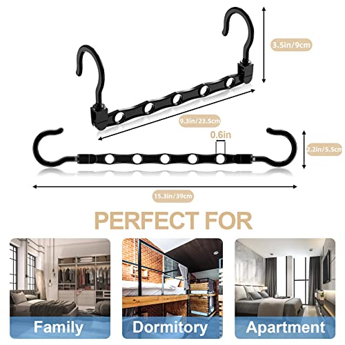 24 Pack Hangers Space Saving Magic Sturdy Space Saver Storage Smart Plastic Clothes Hanger Organizer for Closet Wardrobe Apartment College Dorm Room Essentials, Black