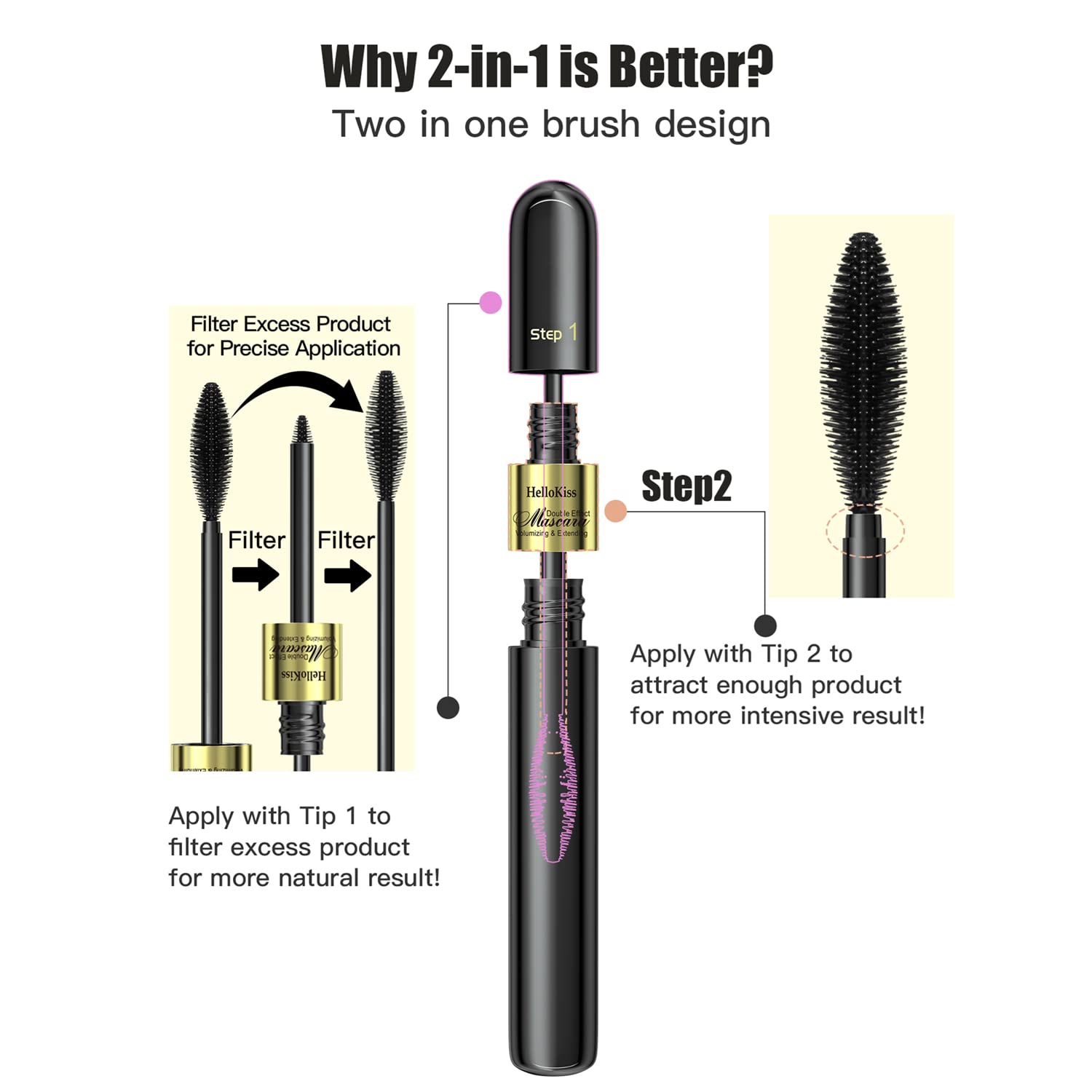 2 In 1 4D Lash vibely mascara, black Mascara,for 5x Natural Lengthening and Thickening Effect, Stereotyped Waterproof Thick Elongated Curled Non-Smudged Primer (1pcs)