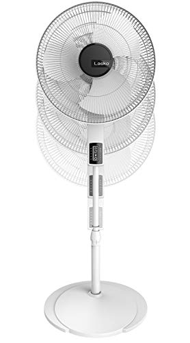 Lasko S16614 Oscillating 16″ Adjustable Pedestal Stand Fan with Timer, Thermostat and Remote for Indoor, Bedroom, Living Room, Home Office & College Dorm Use, 16 Inch, White