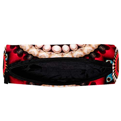 Red Circular Hippie Mandala Pencil Bag Pen Case Stationary Case Pencil Pouch Desk Organizer Makeup Cosmetic Bag for School Office