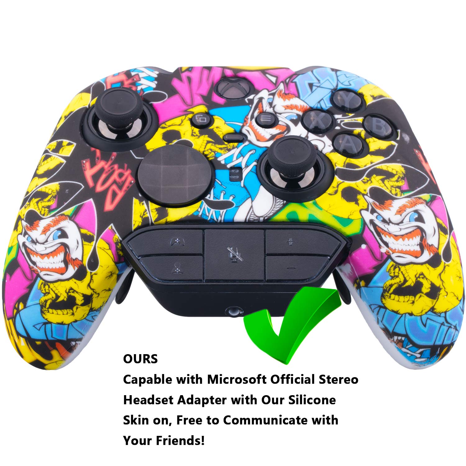 9CDeer 1 x Protective Customize Transfer Print Silicone Cover Skin Cartoon Skulls + 6 Thumb Grips Analog Caps for Xbox Elite Series 2 Controller