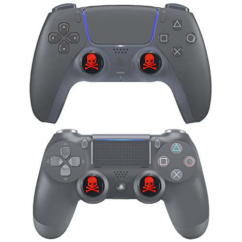 9CDeer Performance Joystick Analog Stick Thumb Grips Set of 6 Compatible with PS5, PS4, Xbox Series X/S Xbox One, Switch Pro Controller Skull Black & Red