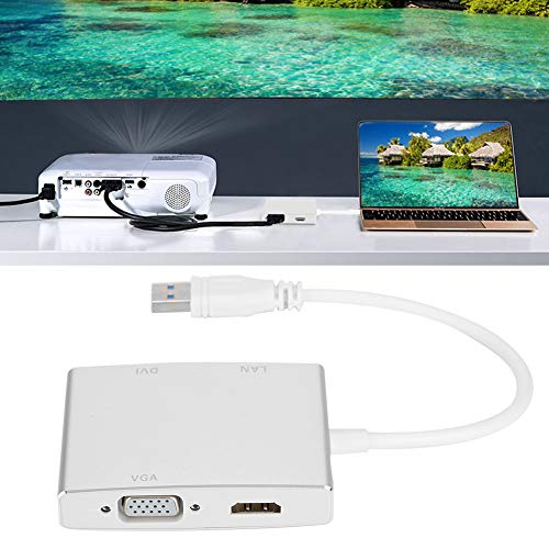 Cuifati 4 in 1 USB 3.0 Hub, FullHD 1080P USB 3.0 Adapter Hub,4 in 1 USB3.0 Adapter to VGA DVI HDMI LAN RJ45,Ultra Slim Portable USB Splitter Notebook PC, Laptop, USB Flash Drives