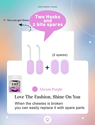 2 in 1 Aligner Removal Tool & Chewies for Invisalign Braces, Trays, Compatible with Aligners, Retainers, Dentures with Brush- 2 Pack & 2 Replacement,Purple