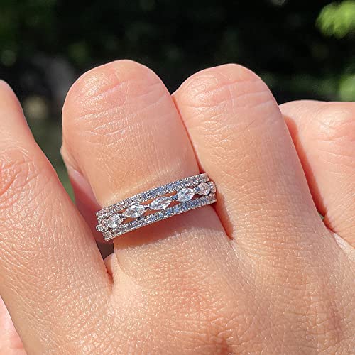 18K White Gold Eternity Rings for Women Marquise Cubic Zirconia Wedding Bands Engagement Promise Ring 1cttw Size 10