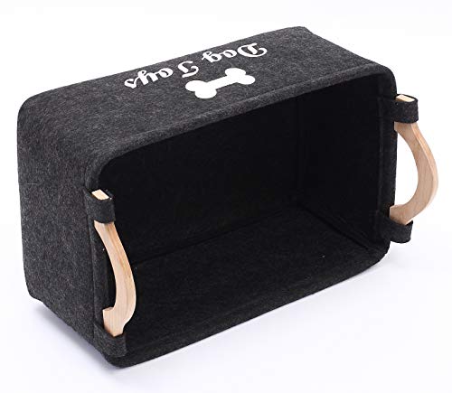 Xbopetda Fiber Soft Felt Dog Storage Basket Bin Organizer - with Wooden Handle - Pet Supplies Storage Basket/Bin Kids Toy Chest Storage Trunk-Dark Grey
