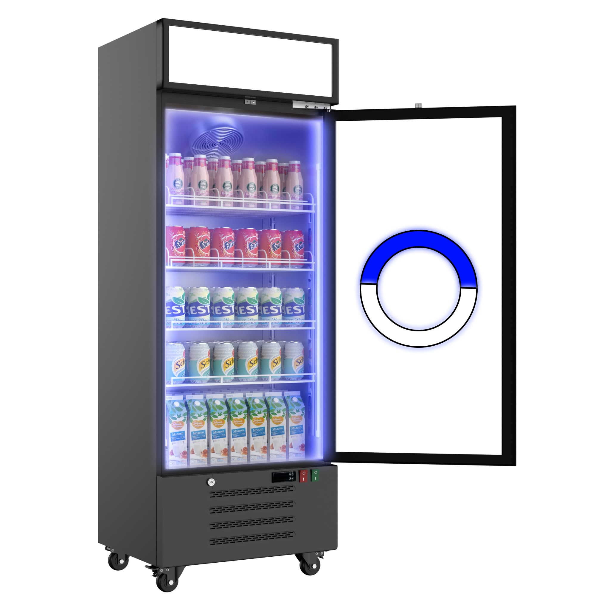 11.3 Cu. Ft Merchandiser Refrigerator 32-50°F Commercial Beverage Refrigerators Low-E Glass Door Display Cooler Aluminum Alloy Frame Upright Drink Fridge, LED Light Box Adjustable Organizer, Black